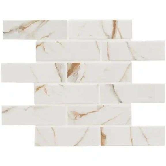 Calacatta Gold Subway 12 in. x 12 in. Matte Porcelain Mosaic Floor and ...