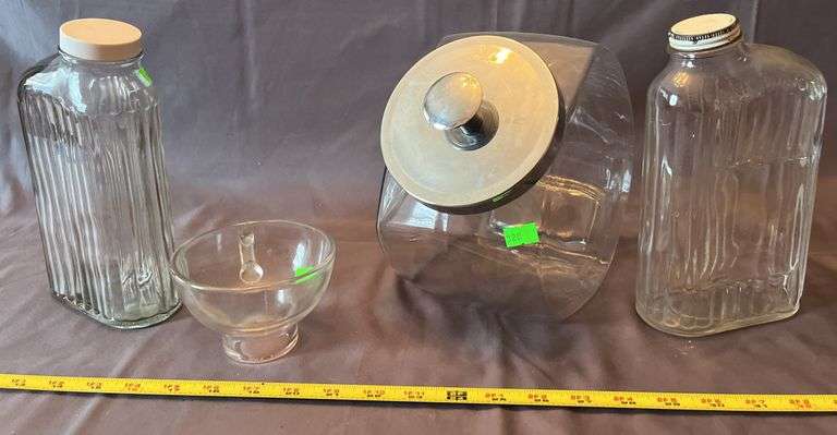 Glass Funnel, Glass Candy Jar, 2 Ribbed Glass Liquid Container ...
