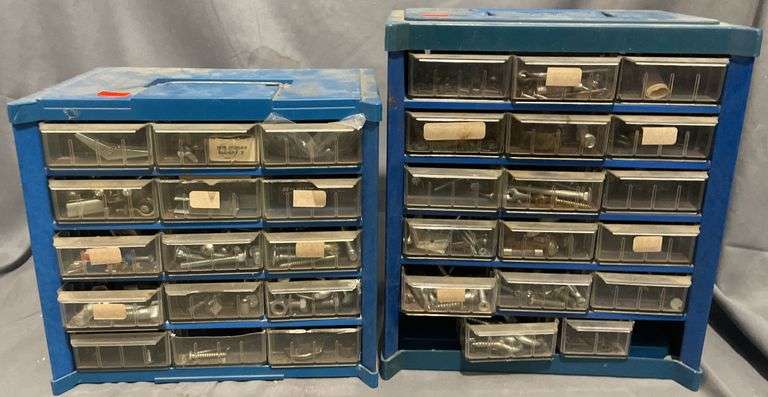 2 - Plastic Hardware Organizers w/ Hardware Assortment 10" x 6" x 9 ...