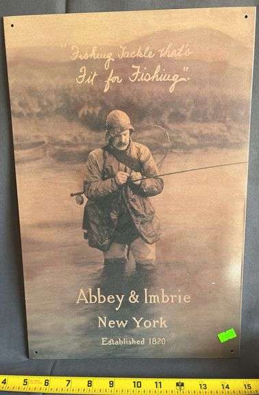 1992 Abbey & Imbrie "Fishing Tackle That's Fit for Fishing" tin sign by ...