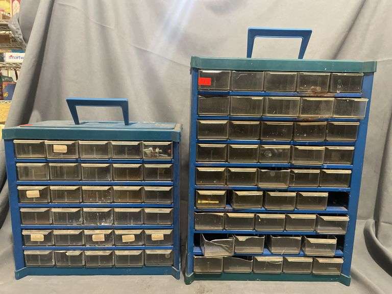 2 - Plastic Hardware Organizers w/ hardware assortment 12" x 6" x 11 ...