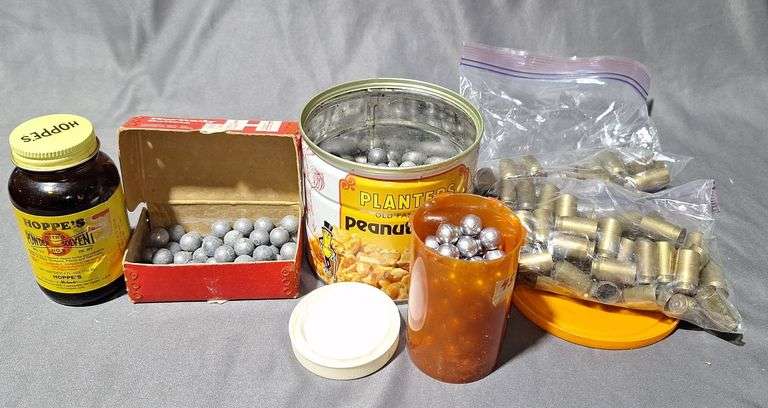 Solid lead large game hunting projectiles, empty casings, Hoppe’s ...