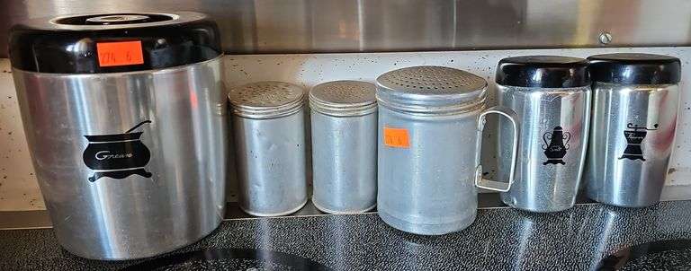 West Bend “Grease” Container, (2) West Bend Salt and Pepper Shakers, (2 ...