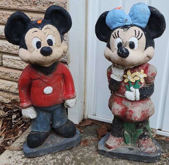 (2) Concrete Mickey & Minnie Outdoor Statues 22" Hgt. - Metzger ...