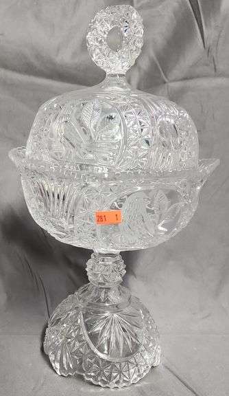 Hofbauer Byrdes Crystal covered compote 13”H - Metzger Property ...
