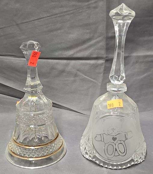 Lead Crystal Glass Bell 6" & Lead Crystal Etched Glass Teddy Bear Bell ...