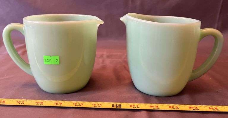 2 Fire-King Oven Ware Jadeite Pitchers 4.5" - Metzger Property Services ...
