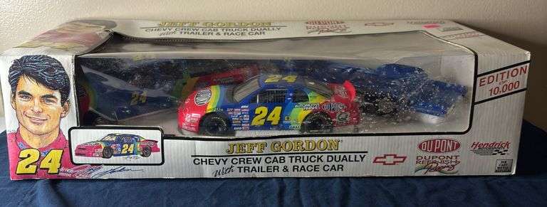 Jeff Gordon Chevy Crew Cab Truck Dually with Trailer and Race Car Die ...