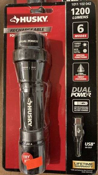 Husky 1200 Lumens Dual Power LED Rechargeable Focusing Flashlight ...
