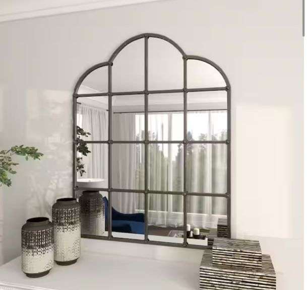 Litton Lane 48 in. x 36 in. Window Pane Inspired Arched Framed Black ...