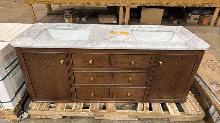 Home Decorators Collection Collette 60 in. Double Sink Cinnamon Oak ...