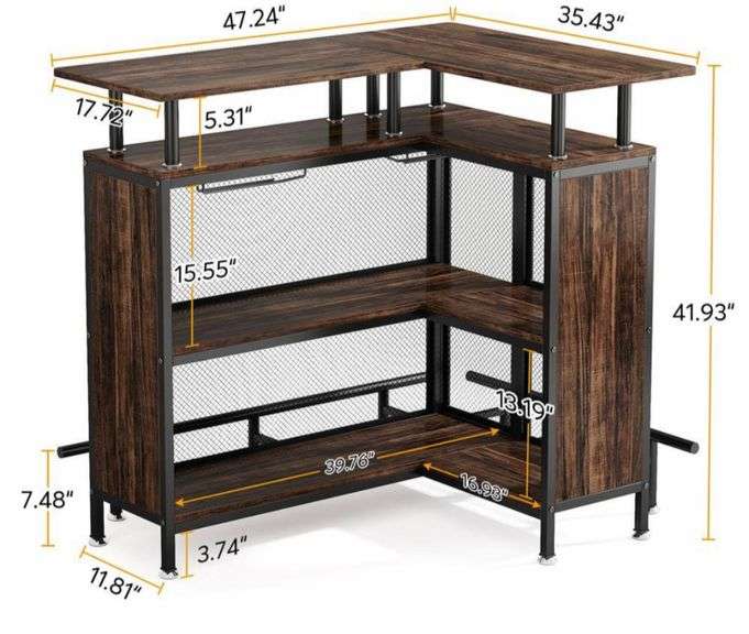 Kearsten Brown L-Shaped Home Bar Unit, Liquor Bar Table with Stemware ...
