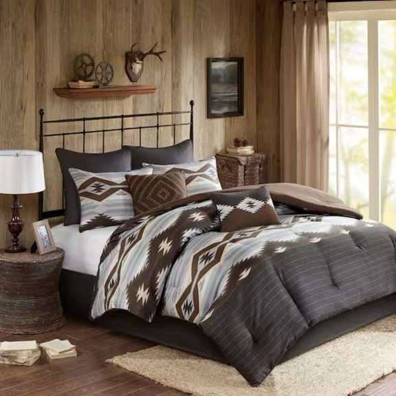 Bitter 8-Piece Grey/Brown Queen Comforter Set - Metzger Property ...