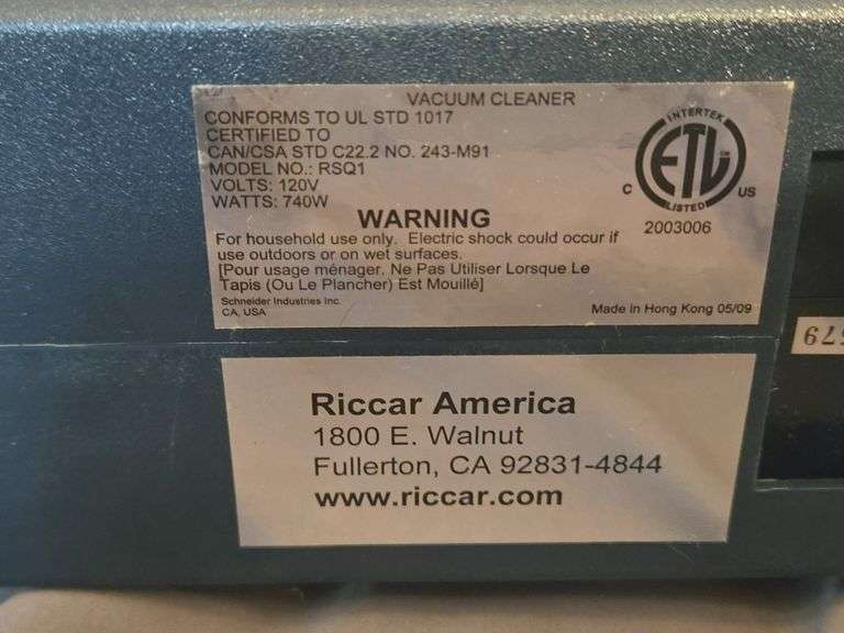 Riccar Supra Quik Canister Vacuum Cleaner Model: RSQ1 with Bags ...