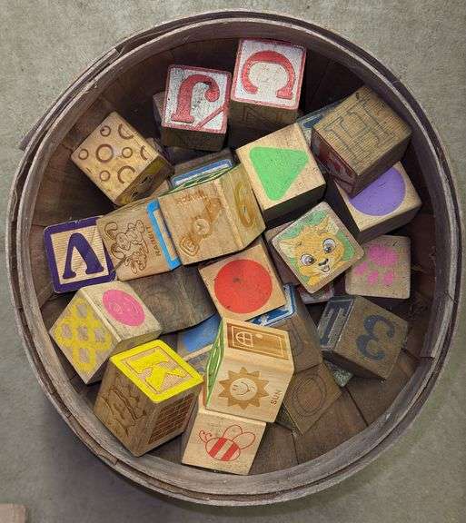 Basket with Wood Letter Blocks Assortment - Metzger Property Services, LLC