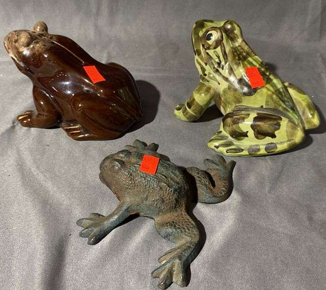 Ceramic Frog Figurine, Ceramic Frog Bank & Cast Iron Frog Figurine 6”x3 ...
