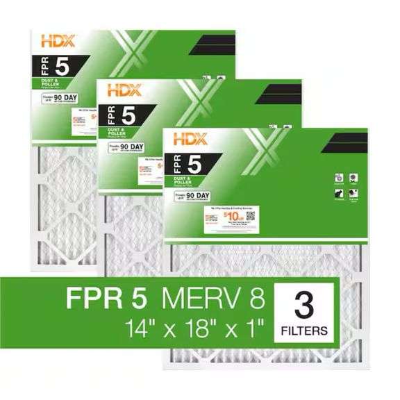 14 in. x 18 in. x 1 in. Standard Pleated Furnace Air Filter FPR 5, MERV 8 (3-Pack) - Metzger ...