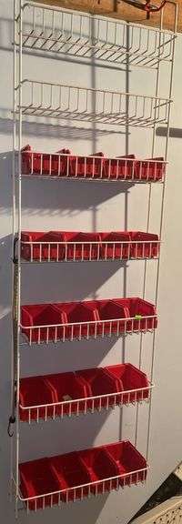 Metal rack 18x5x63 with 4x5 plastic boxes - Metzger Property Services, LLC