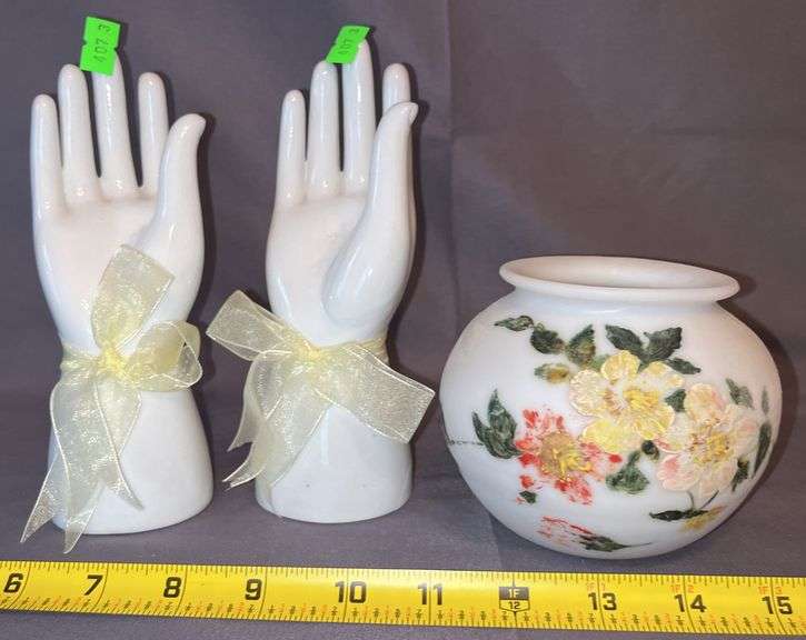 Hand painted satin rose bowl & Dollar tree hands - Metzger Property ...