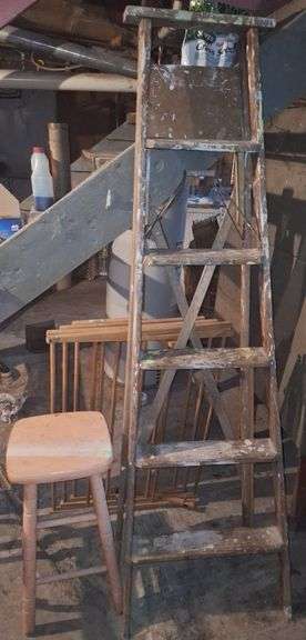 Wood step ladder, stool, folding rack with damage 6', 24", 40 ...