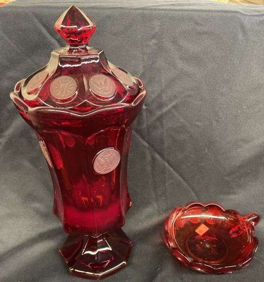 Fostoria Ruby Red Coin Pattern Glass Nappy Dish 6.5" & Fostoria Ruby ...