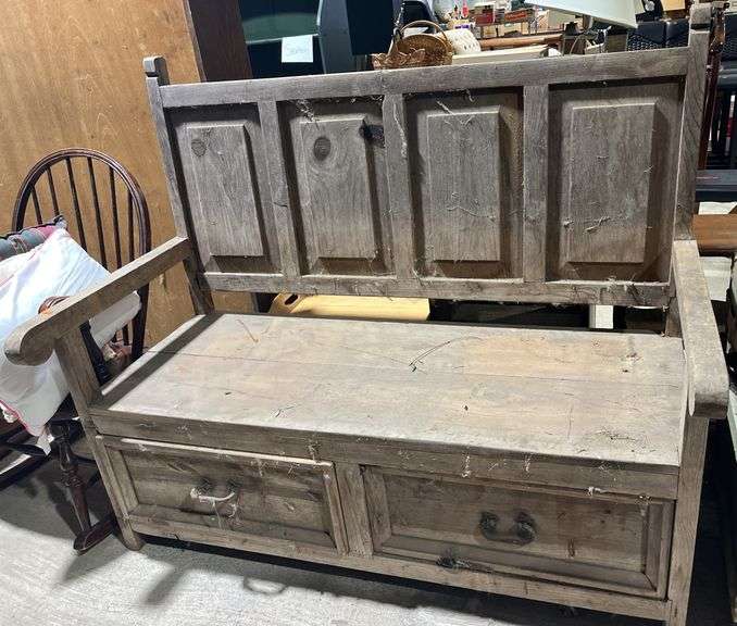 Unfinished wood bench with storage drawers 51x24x43" - Metzger Property ...
