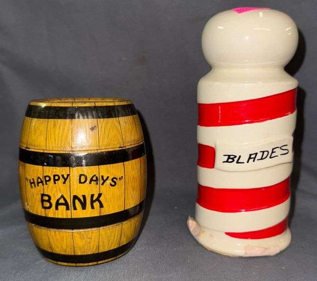 Barrel Coin Bank and Barber Pole-Inspired Coin Holder - Metzger ...