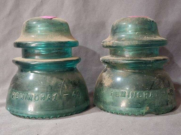 2 Hemingray Glass Insulators with Chips, Made in U.S.A. - Metzger ...