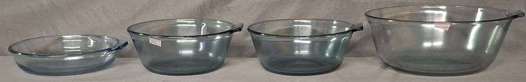 Set of Pyrex Clear Blue Cooking Dishes - Metzger Property Services, LLC