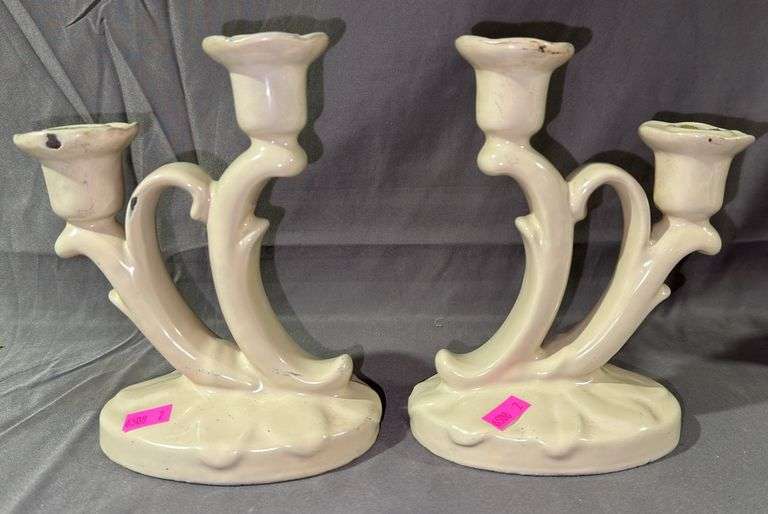 2 - Cast Iron Enamel Double Candlestick Holders 5" x 7" - Metzger ...