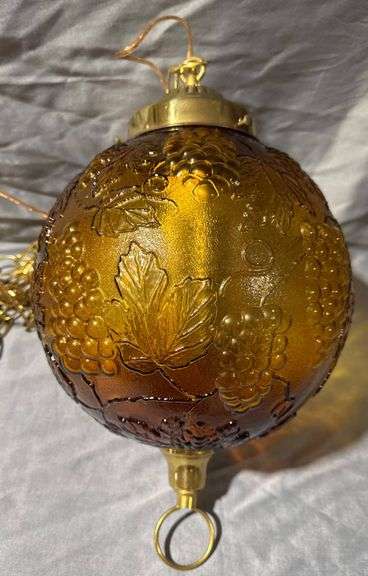 Amber Glass Hanging Light Fixture with Grape and Leaf Design - Metzger ...