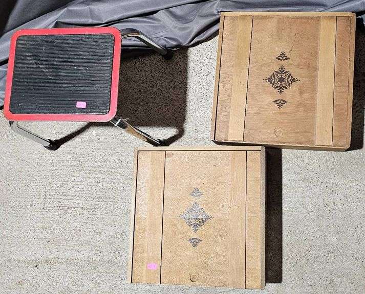 Stool and Pair of Wood Boxes - Metzger Property Services, LLC