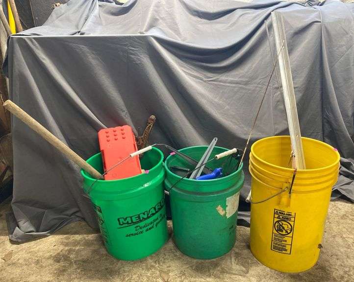 Three Buckets Containing Assorted Tools and Hardware - Metzger Property ...