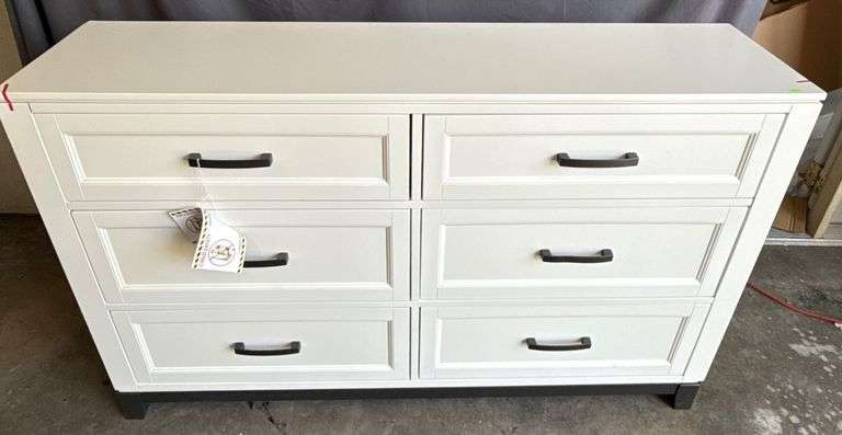 White Dresser with Six Drawers and Black Handles (some damage) 60.75 ...