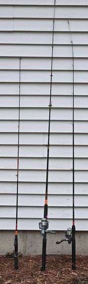 Set of Three Fishing Rods and Reels Including Quantum and Shakespeare ...