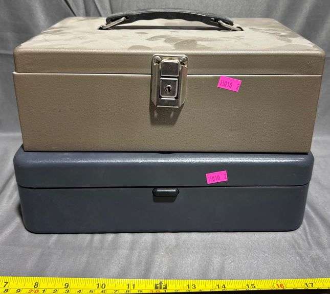 Two Metal Cash Boxes with Locking Mechanisms and Compartments - Metzger ...