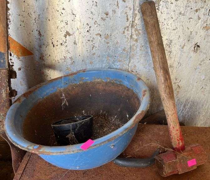 Rusted Metal Tool Box with Sledge Hammer and Planter - Metzger Property ...