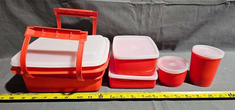 Tupperware Red and White Food Storage Set with Carrier and Lids ...