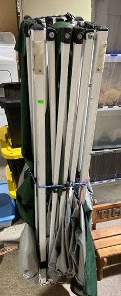 Collapsible Metal Frame Canopy with Green and Silver Fabric - Metzger ...