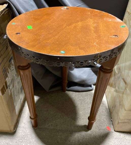 Round Side Table with Metal Trim and Tapered Legs - Metzger Property ...