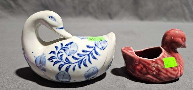 Art Pottery Small Duck Planter and Porcelain Duck Bank, Mid-20th ...