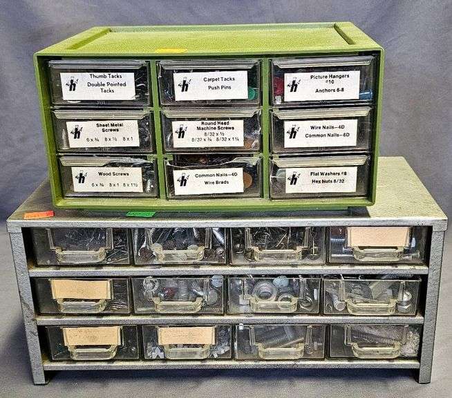 Two Metal Organizers With Assorted Screws, Fasteners and Hardware ...