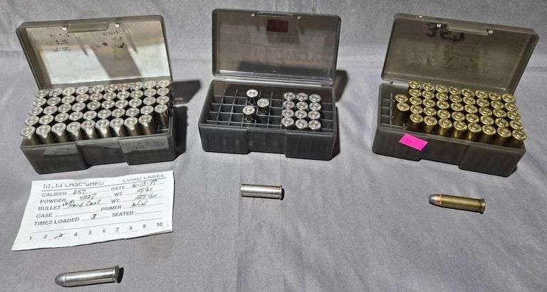 Three Cases of .357 Magnum Reloaded Ammo and Casings - 93 rounds, 16 ...