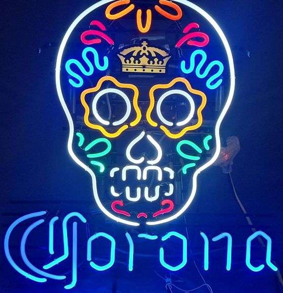 Corona Neon Sugar Skull Sign With Day of the Dead Theme - Metzger ...
