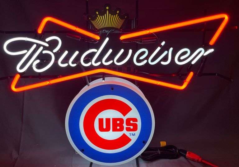 Budweiser Cubs Neon Sign with Crown Logo - Metzger Property Services, LLC