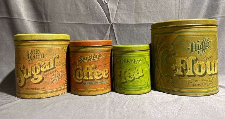 Set of Four Food Storage Tins with Branding Labels - Metzger Property ...