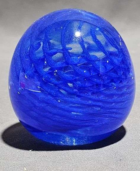 1999 Joe Rice Cobalt Blue Art Glass Paperweight - Metzger Property ...
