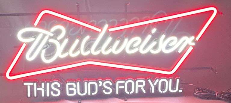 Illuminated Budweiser Neon Bar Sign - Metzger Property Services, LLC