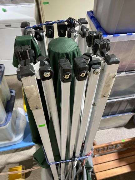 Collapsible Metal Frame Canopy with Green and Silver Fabric - Metzger ...