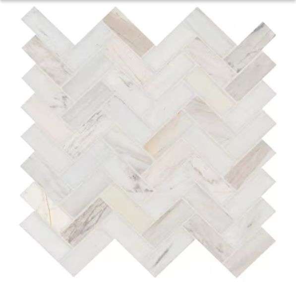 MSI Angora Herringbone 12 in. x 12 in. Polished Marble Mesh-Mounted ...